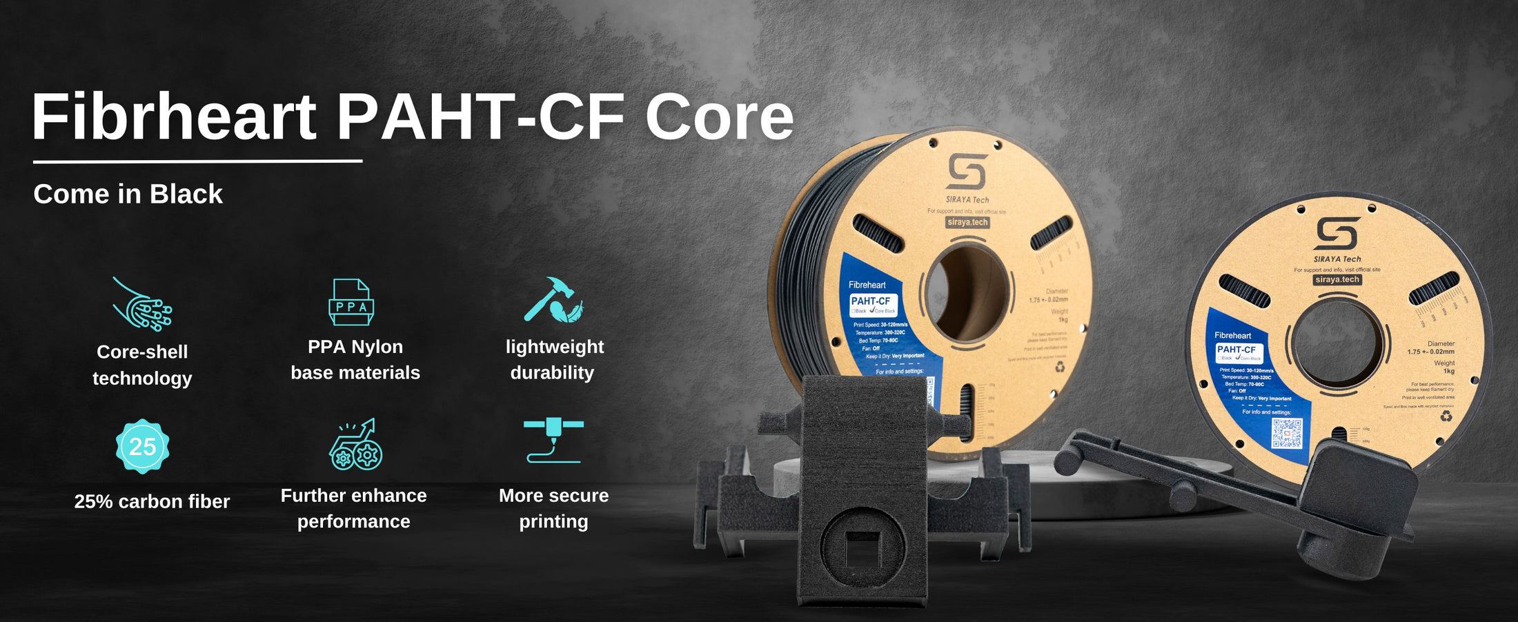 Siraya Tech Fibreheart PPA-CF Core Black Filament for FDM printing
